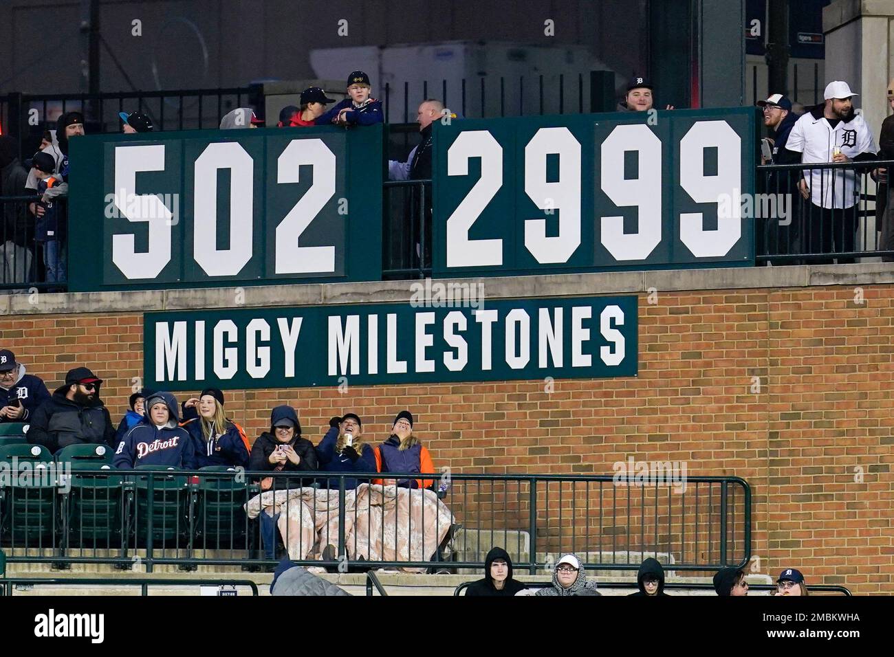 Detroit Tigers Miguel Cabrera's 502 home runs and 2,999 hits are shown ...
