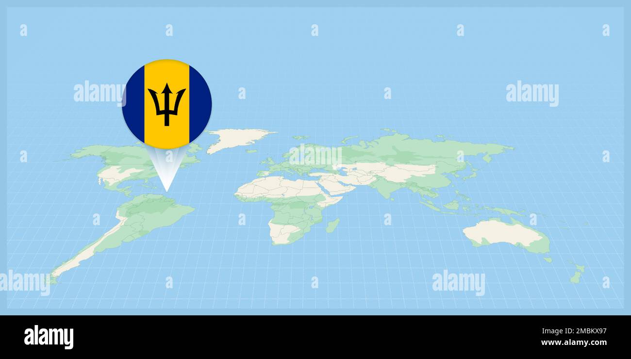 Location of Barbados on the world map, marked with Barbados flag pin ...