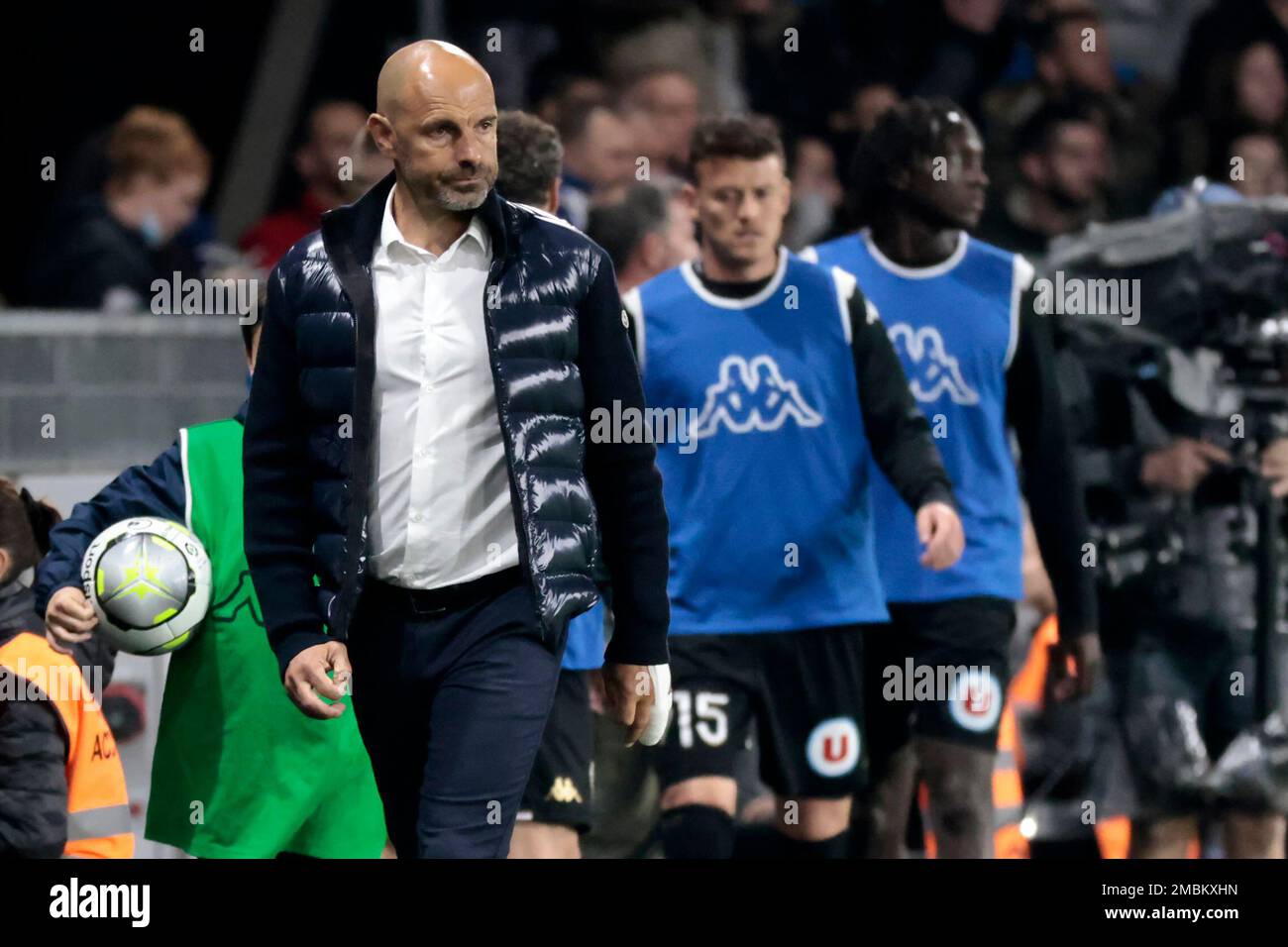 Angers' head coach Gerald Baticle watches the players during the League ...