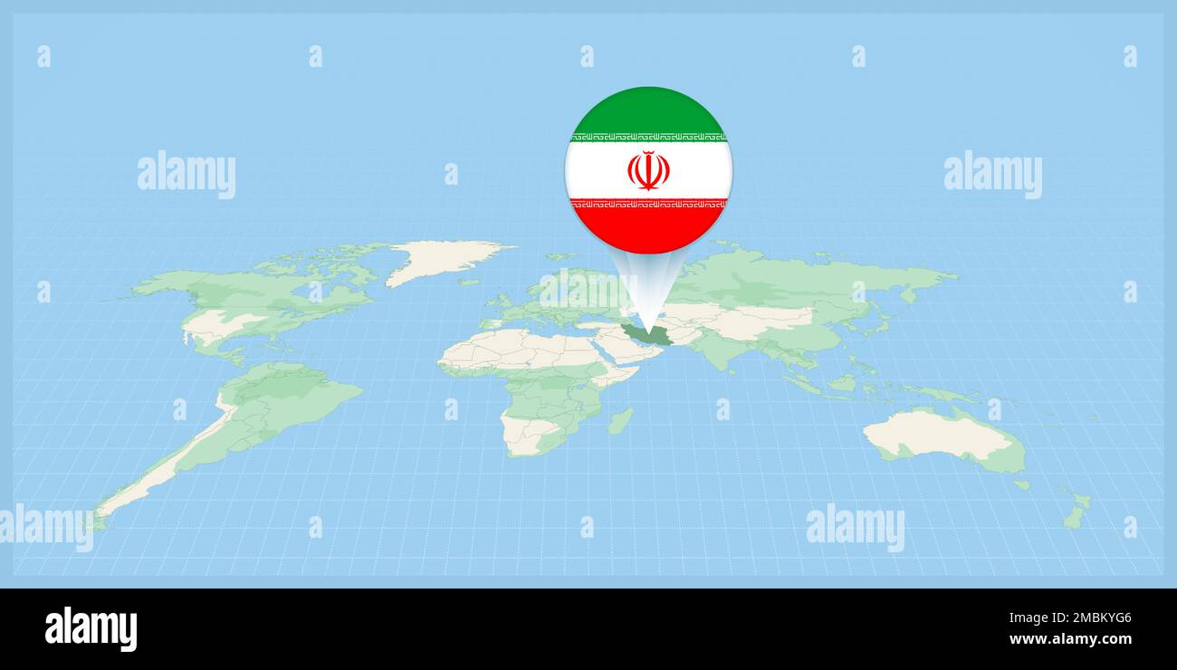 Location of Iran on the world map, marked with Iran flag pin ...