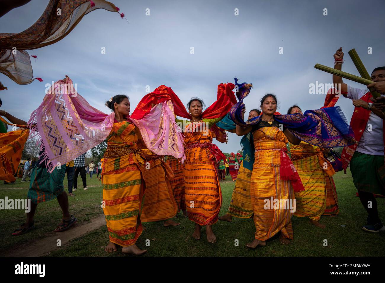 Bodo tribal women in traditional attire perform Sikhlai dance during ...