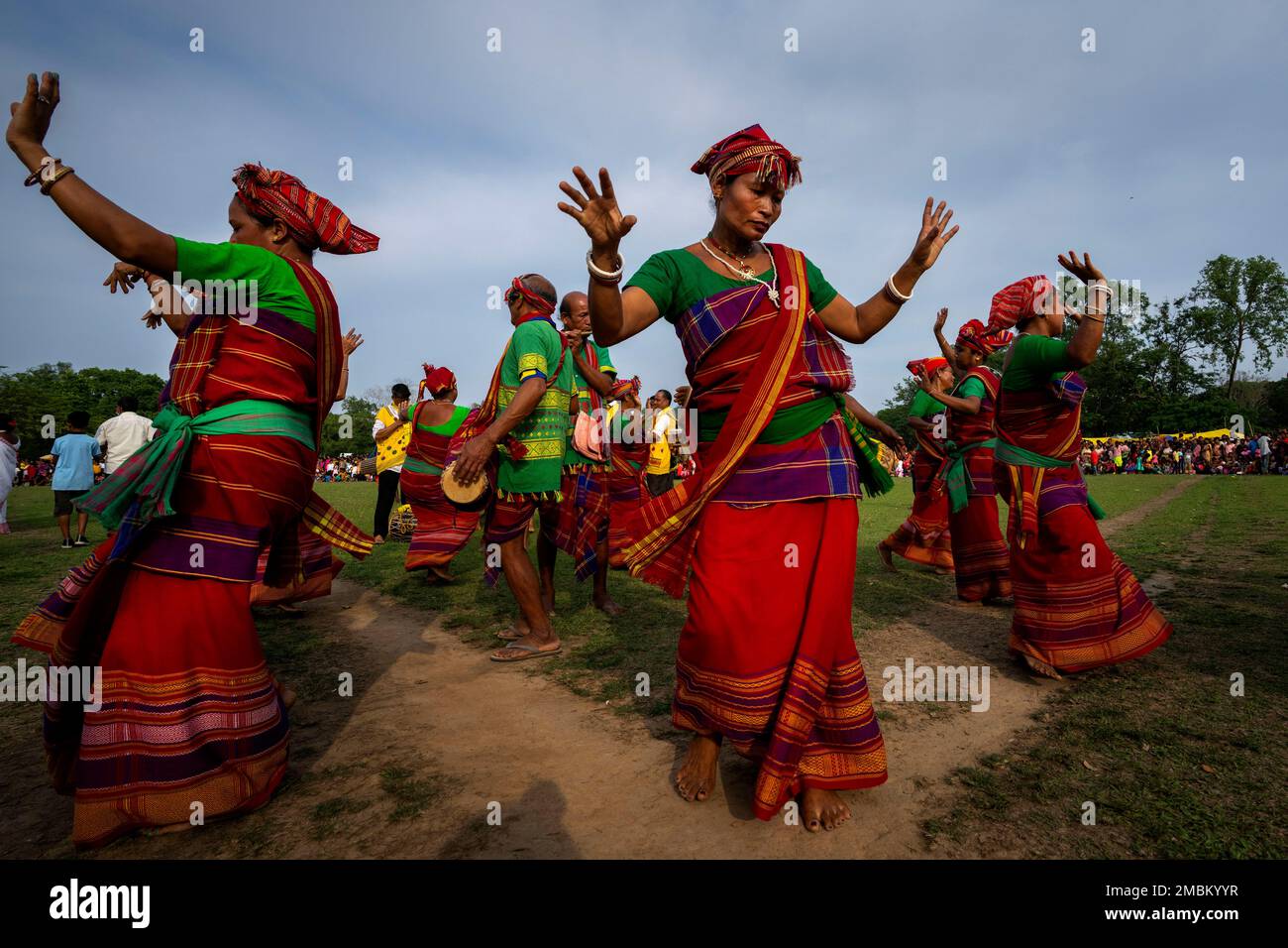 Rabha tribal women in traditional attire dance during Suwori Tribal ...