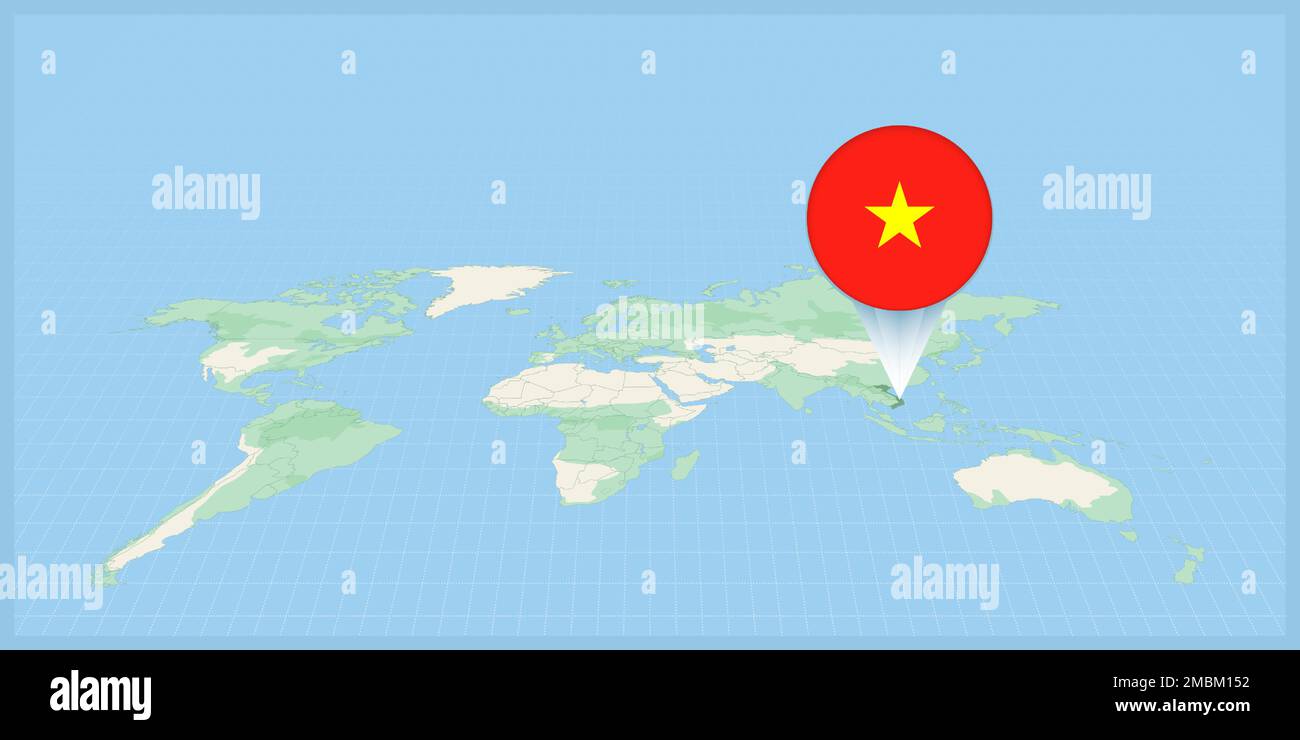 Location of Vietnam on the world map, marked with Vietnam flag pin ...