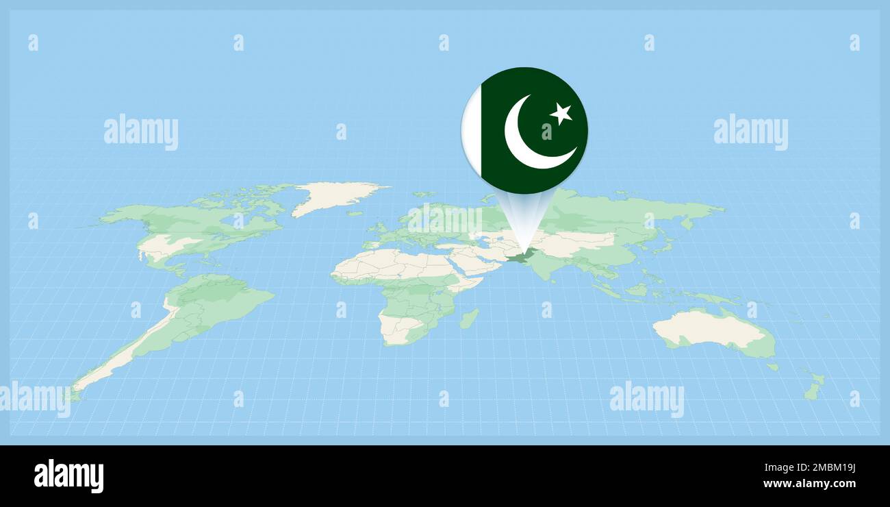 Location of Pakistan on the world map, marked with Pakistan flag pin ...