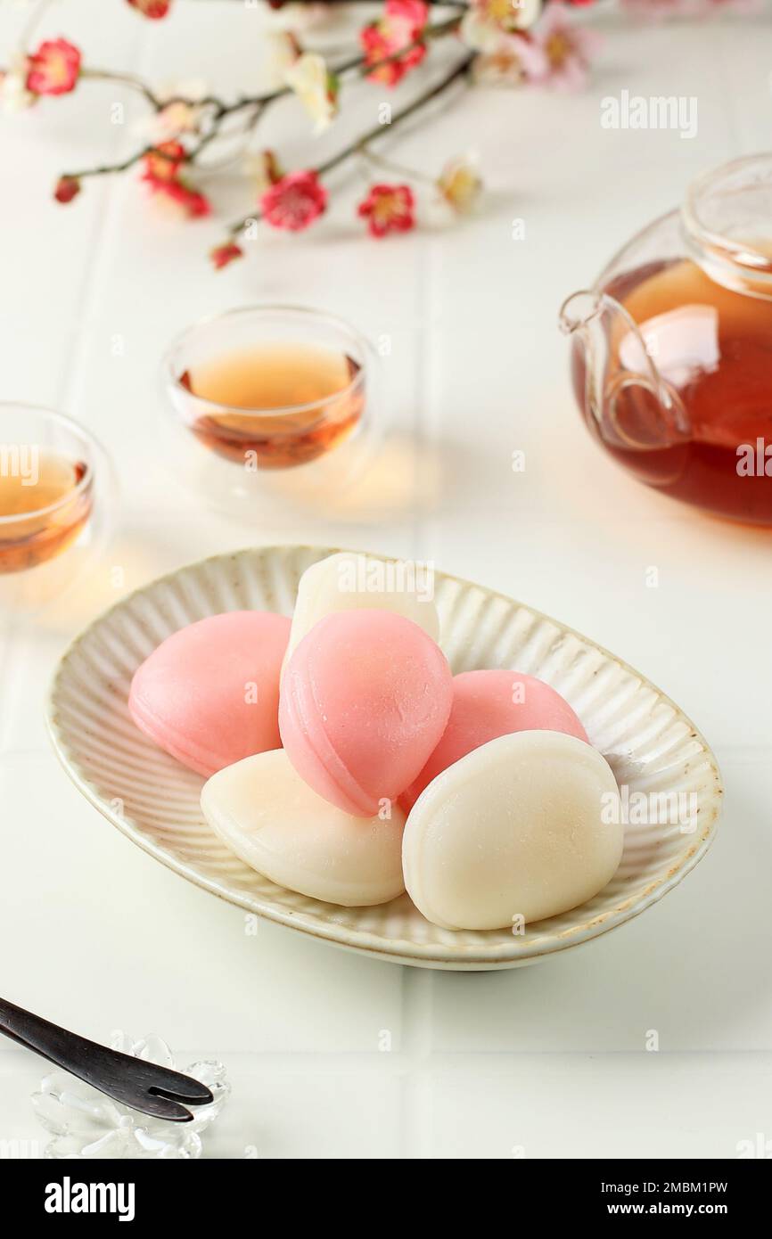 Songpyeon, Korean Chuseok Thanksgiving Day Rice Cake. Served with Tea ...