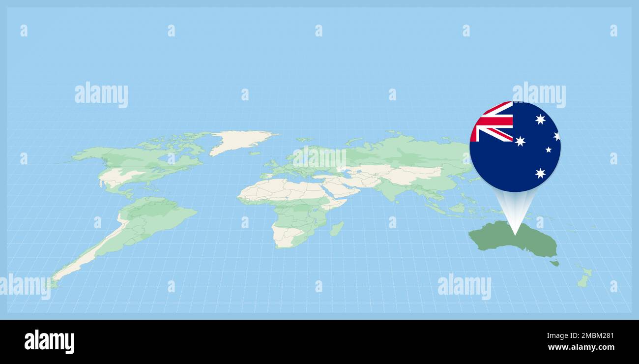 Location of Australia on the world map, marked with Australia flag pin ...