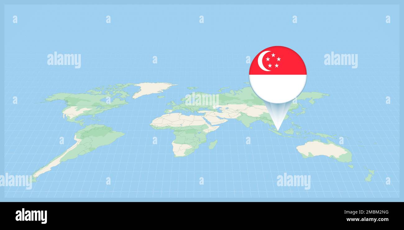 Location of Singapore on the world map, marked with Singapore flag pin ...