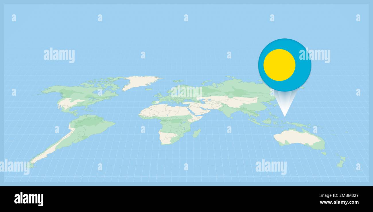 Location of Palau on the world map, marked with Palau flag pin ...
