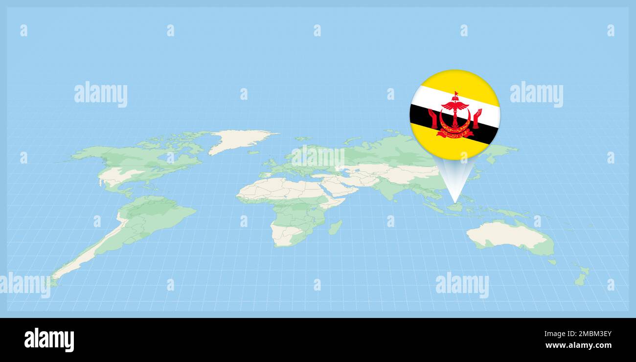 Location of Brunei on the world map, marked with Brunei flag pin ...