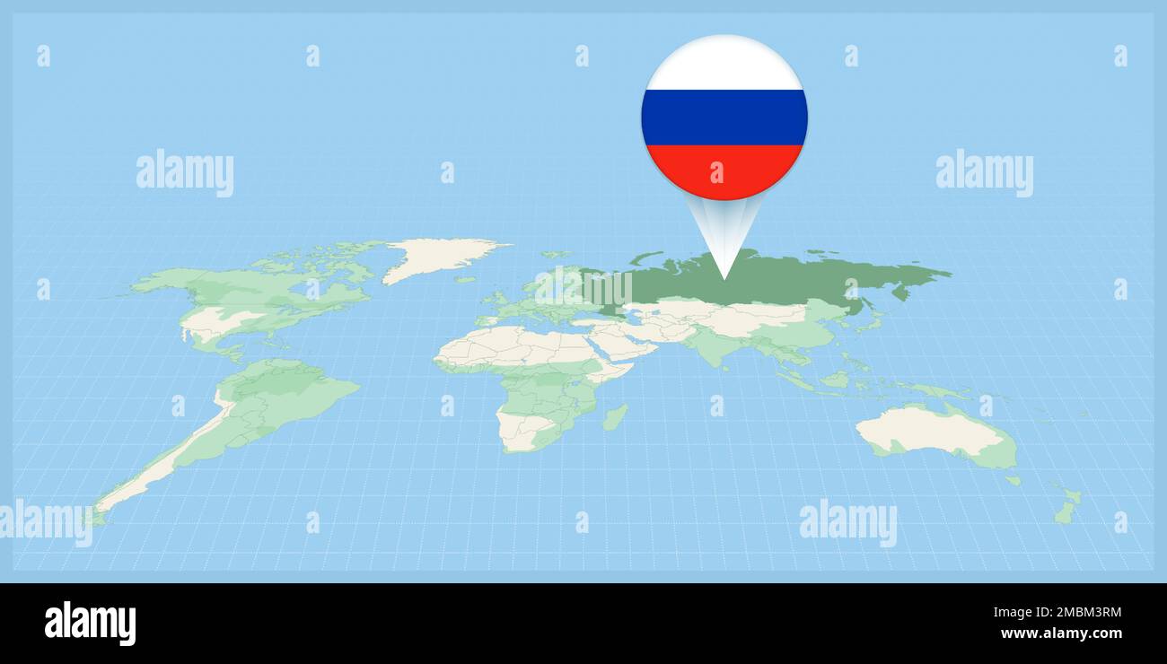 Location of Russia on the world map, marked with Russia flag pin ...