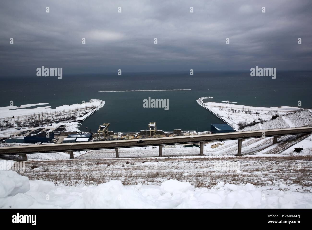 This photo taken from a bluff overlooking Lake Michigan, shows the ...