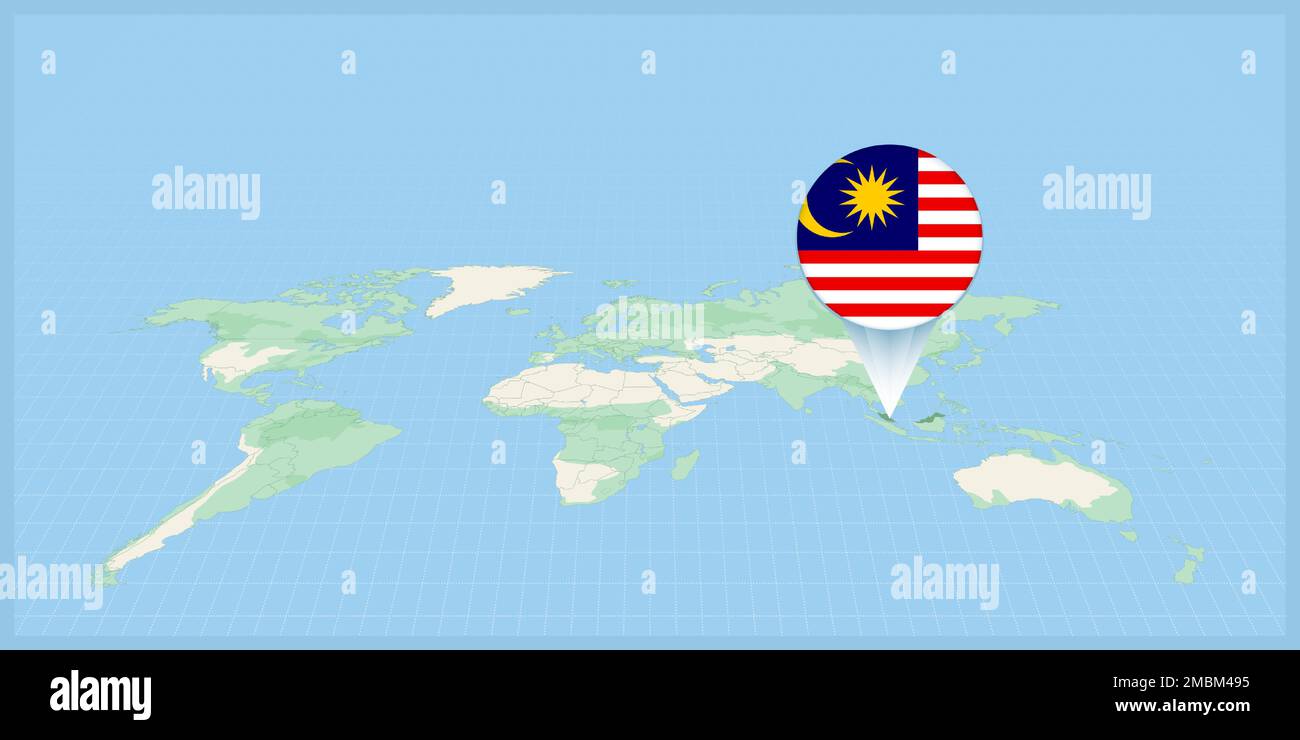 Location of Malaysia on the world map, marked with Malaysia flag pin ...