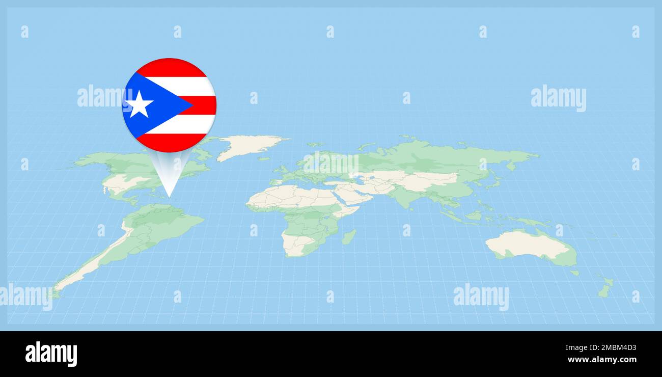 Location of Puerto Rico on the world map, marked with Puerto Rico flag pin. Cartographic vector ...