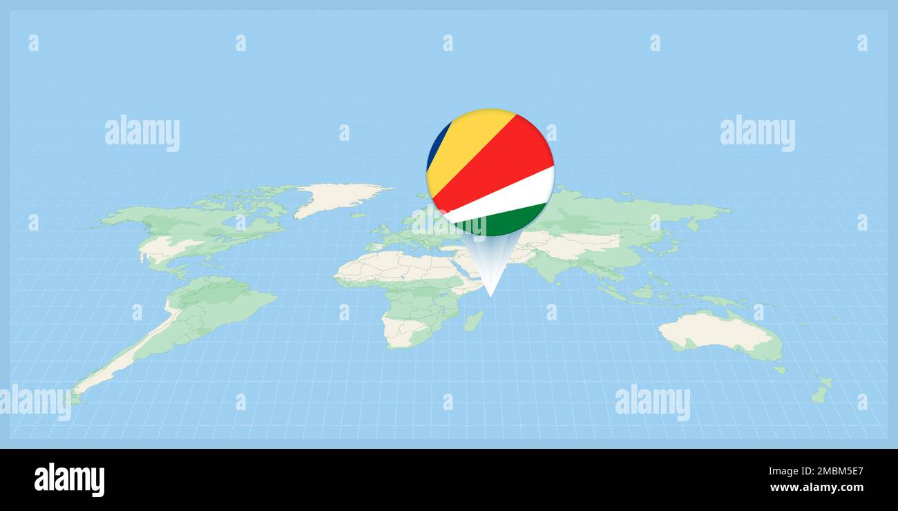 Location of Seychelles on the world map, marked with Seychelles flag pin. Cartographic vector ...