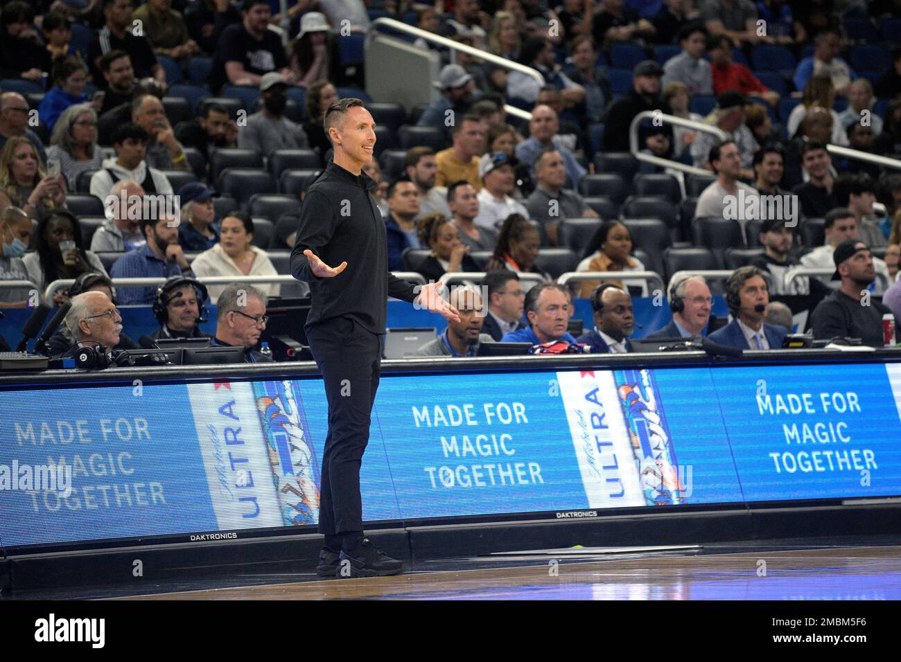Brooklyn Nets head coach Steve Nash reacts after a play during the ...