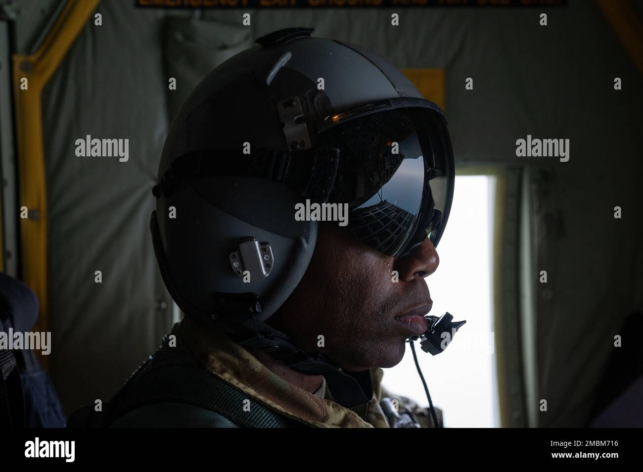 Tech. Sgt. Torrian Stutts, 39th Rescue Squadron loadmaster, scans the ...