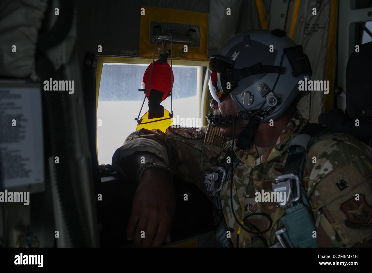 Tech. Sgt. Torrian Stutts, 39th Rescue Squadron loadmaster, refuels an ...