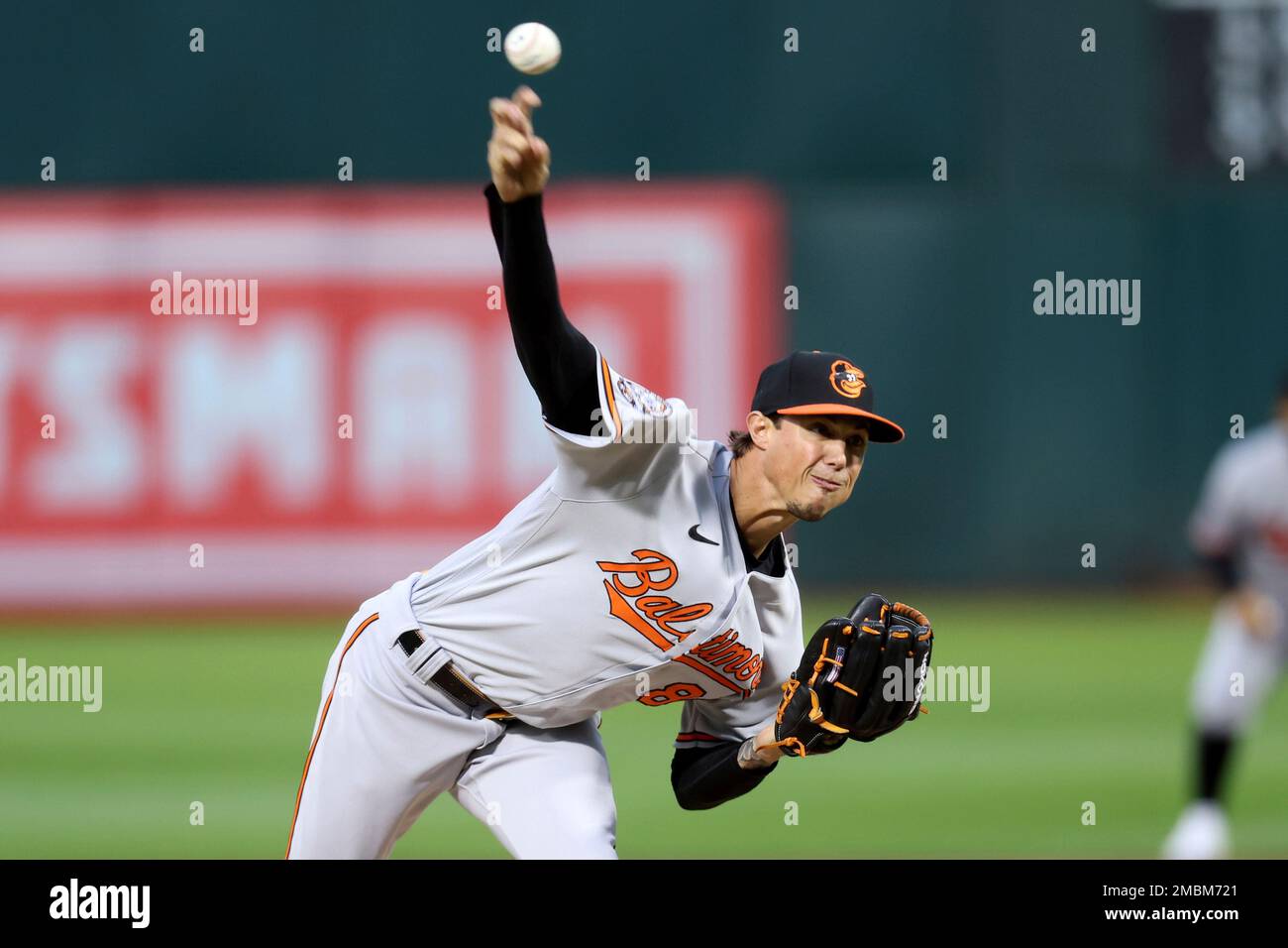Baltimore Orioles starting pitcher Spenser Watkins throws against the ...