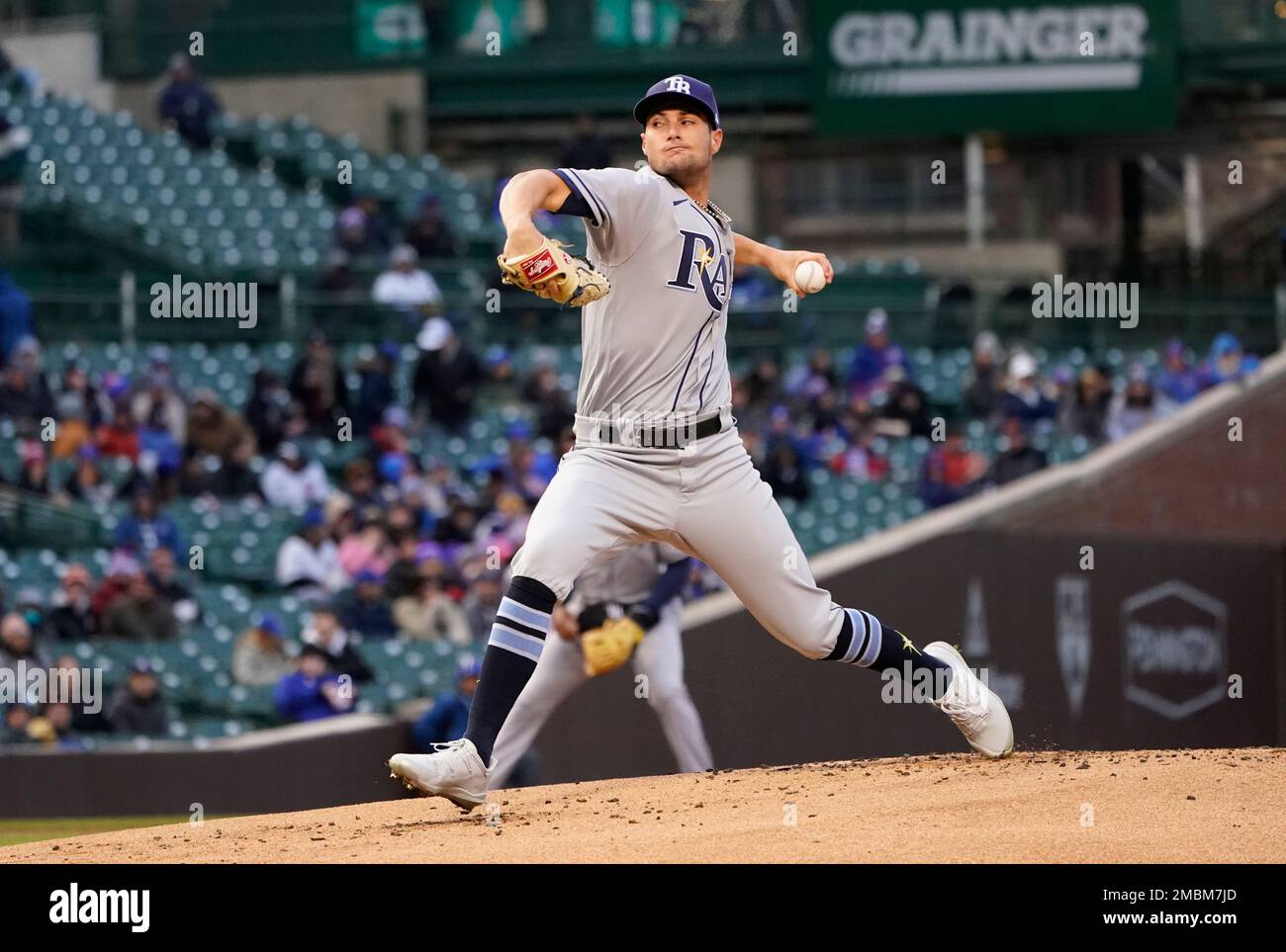 Tampa Bay Rays starting pitcher Shane McClanahan delivers during the ...
