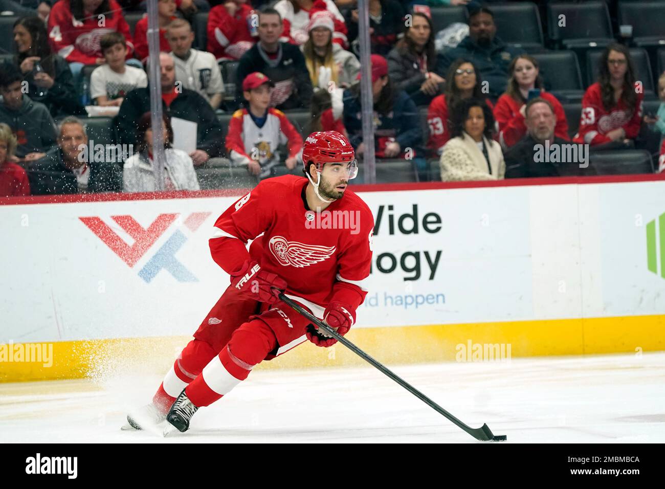 Detroit Red Wings defenseman Jake Walman plays during the first period ...