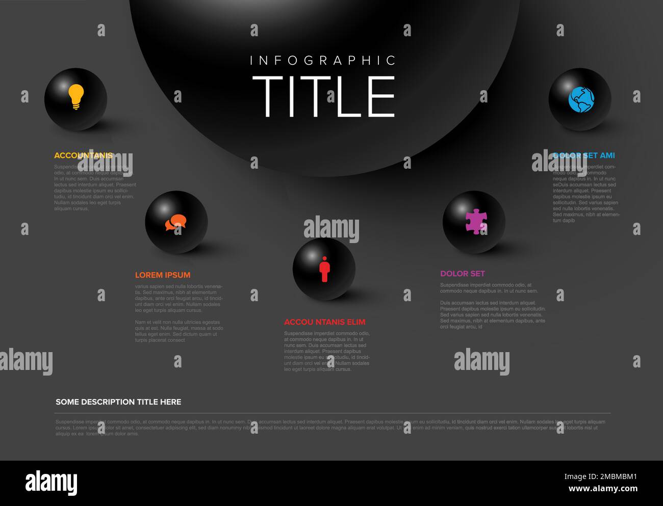 Vector dark multipurpose Infographic template with title and five ... Vector dark multipurpose Infographic template with title and five ...
