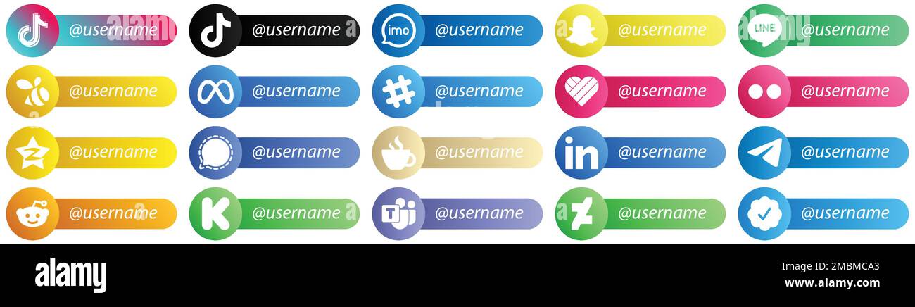 Follow me Social Network Platform Card Style Icon Set 20 icons such as ...