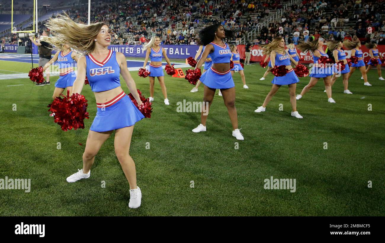 USFL cheerleaders perform during the first half of a USFL football game ...