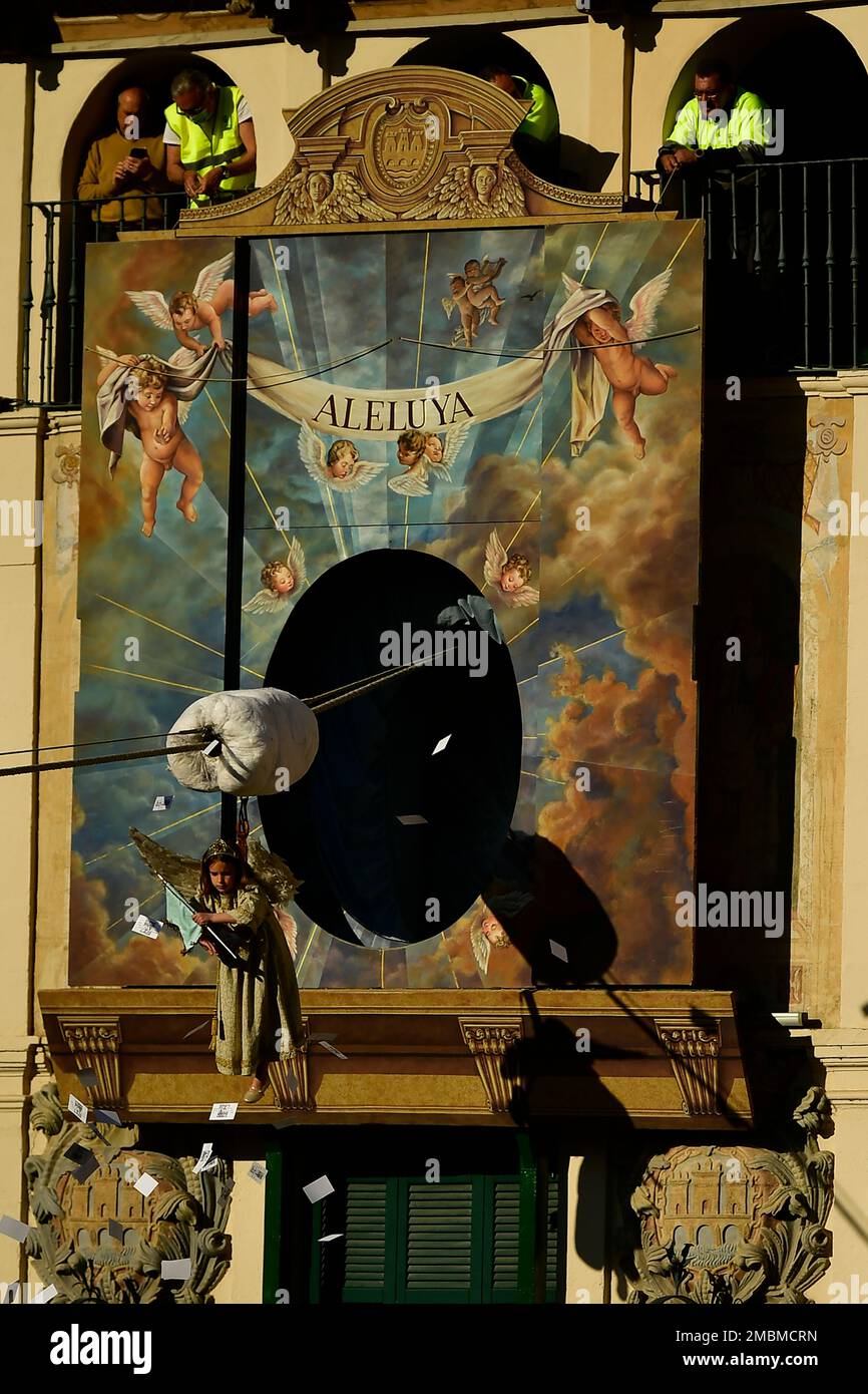 7-year-old Veronica Serrano, secured by a harness, is transported in ...