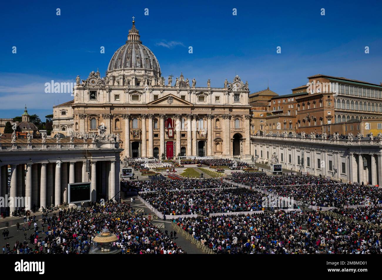 Faithful gather to attend the Catholic Easter Sunday mass led by Pope Francis in St. Peter's ...