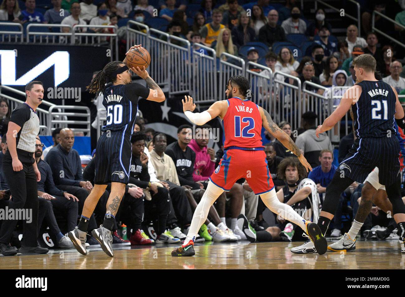 Orlando Magic guard Cole Anthony (50) goes up for a shot in front of ...