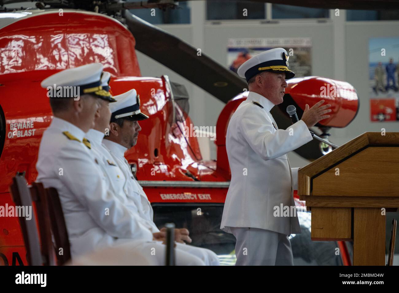 U.S. Coast Guard Capt. Thomas Huberty speaks during a change of command ...