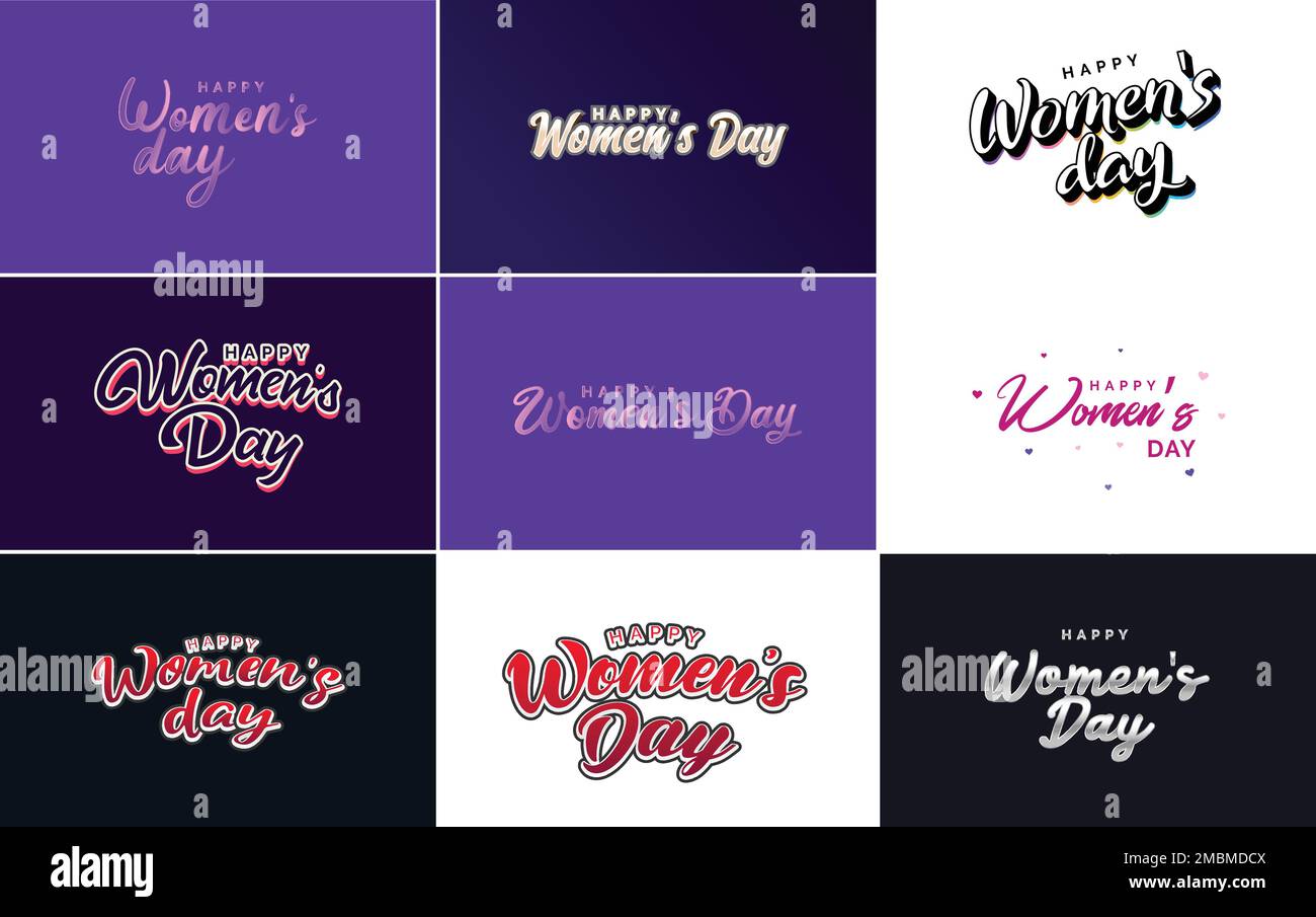 Happy Woman's Day handwritten lettering set March 8th modern ...