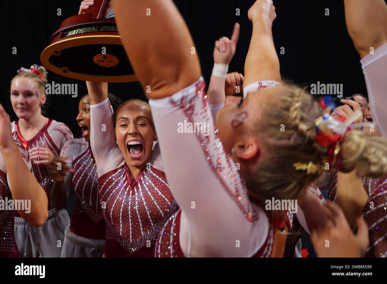 Oklahoma team celebrates their victory together after the NCAA college ...