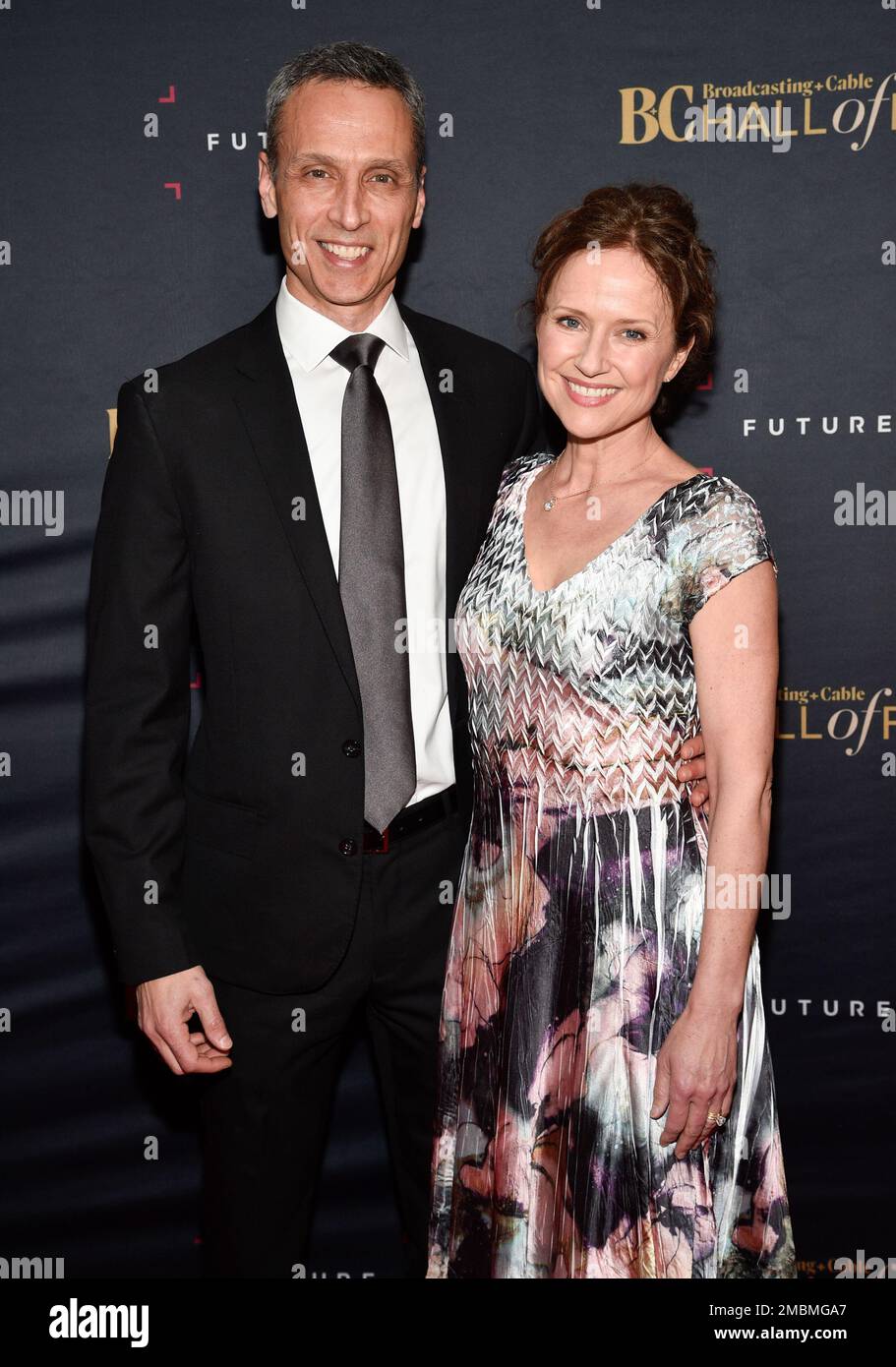 ESPN chairman Jimmy Pitaro, left, and wife Jean Louisa Kelly attend the ...