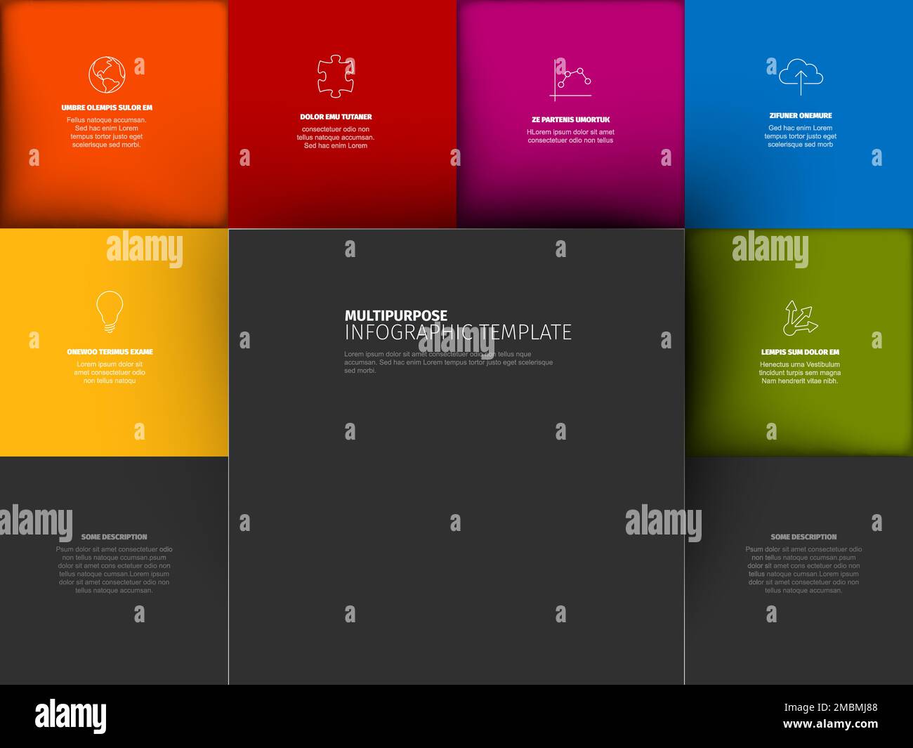 Vector Minimalist colorful mosaic Infographic report template with ...