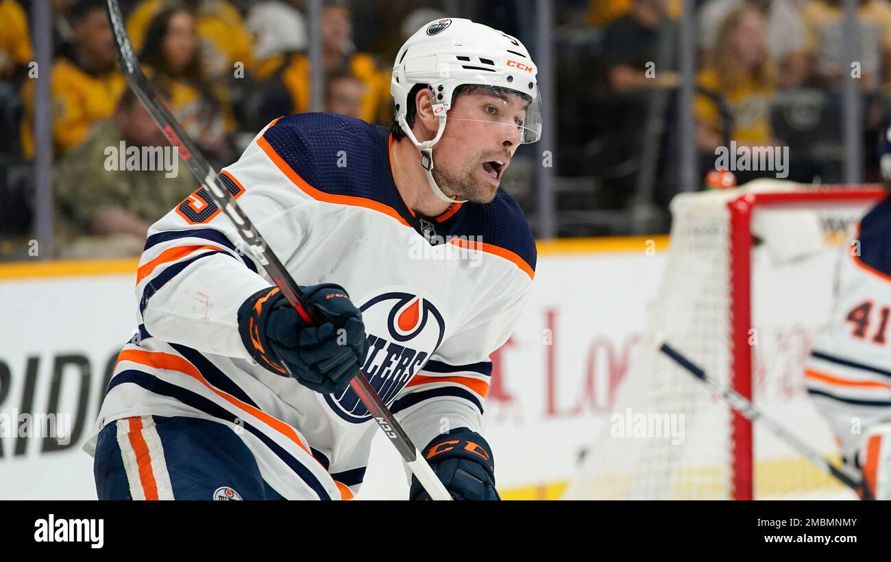 Edmonton Oilers' Cody Ceci plays against the Nashville Predators in an ...