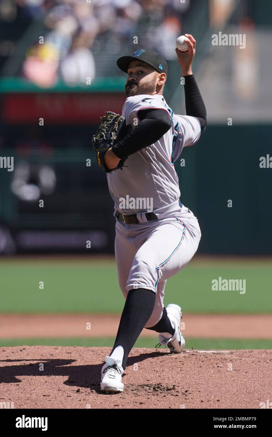 Miami Marlins pitcher Pablo Lopez against the San Francisco Giants ...