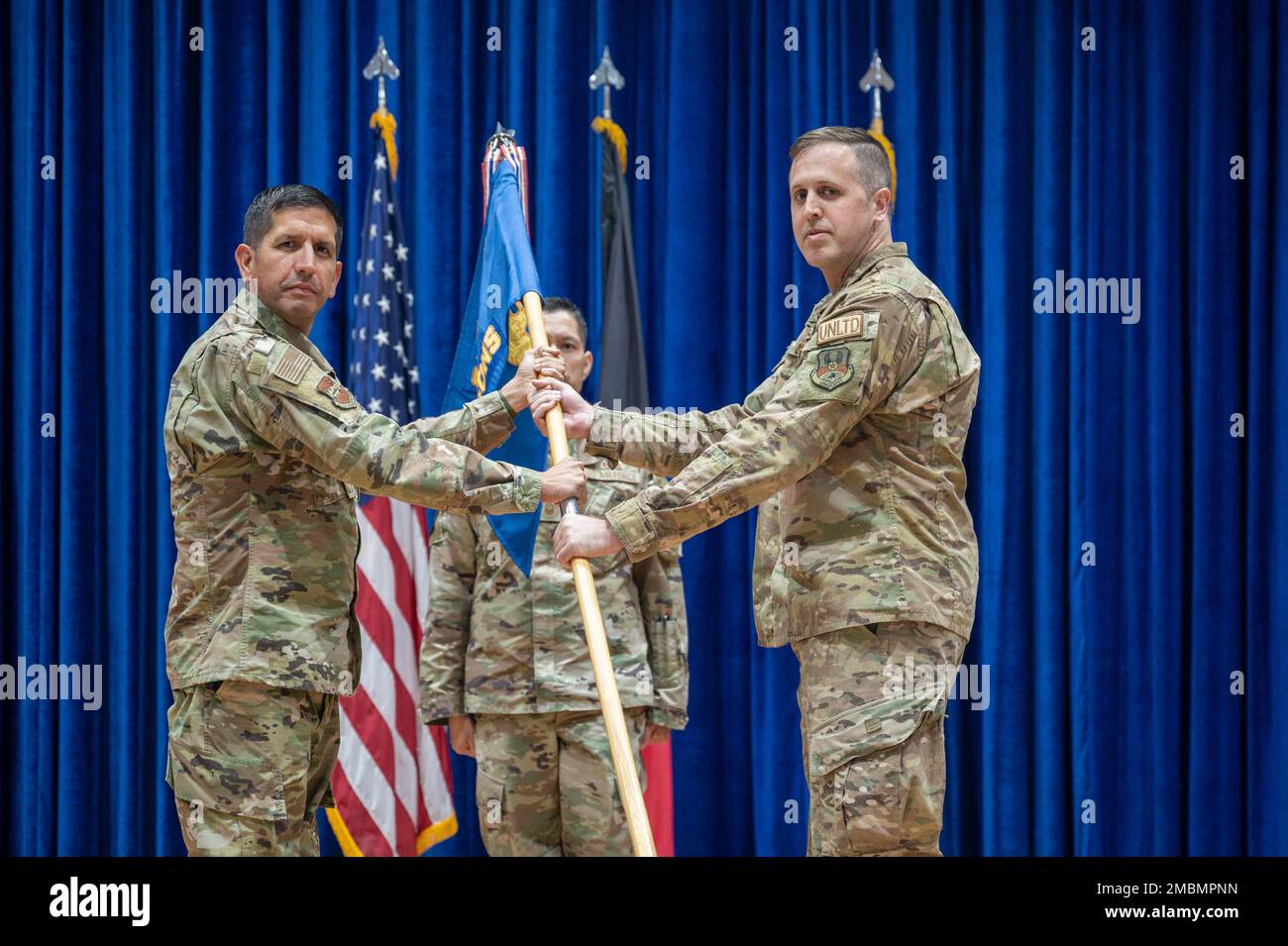 U.S. Air Force Maj. James Dunn, right, incoming commander of the 386th ...