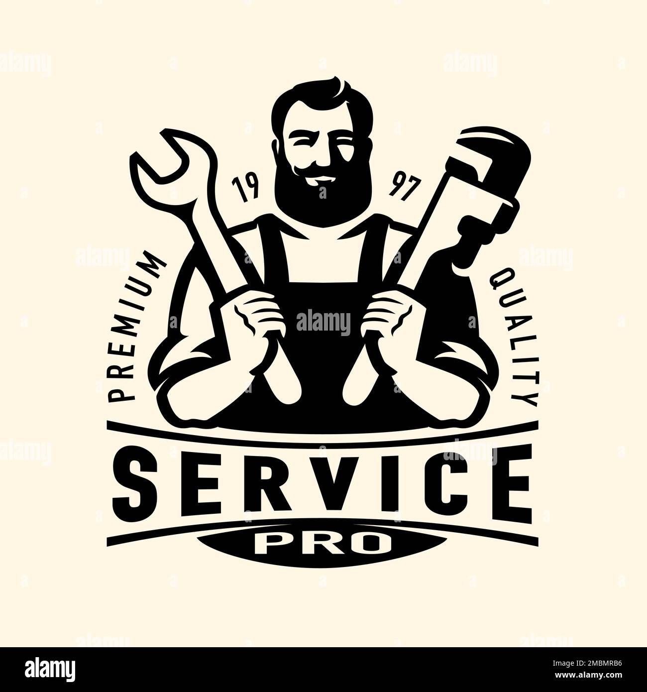 Construction service, building emblem or logo. Builder with tools ...