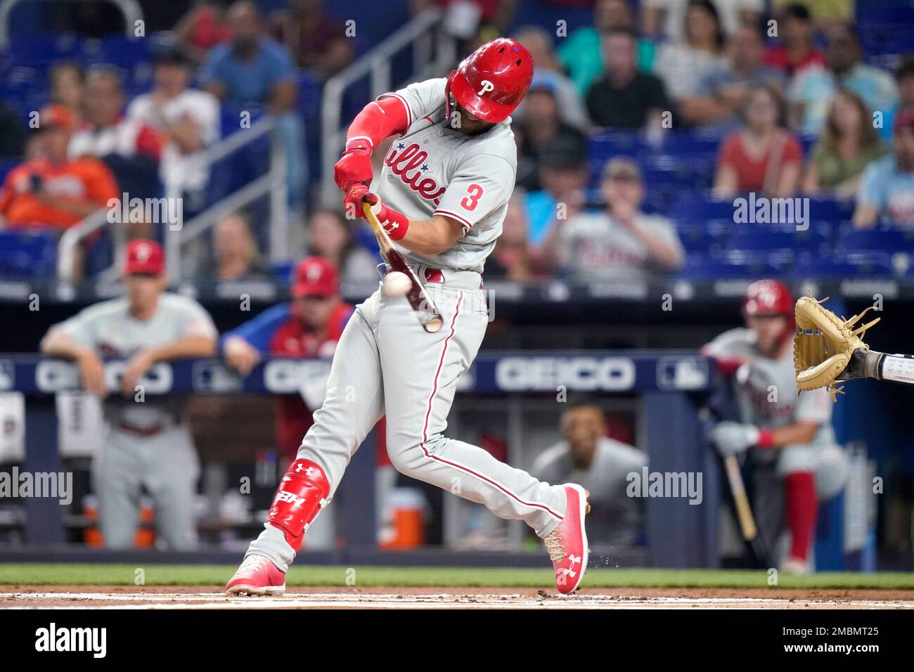Philadelphia Phillies' Bryce Harper flies out to score Kyle Schwarber ...