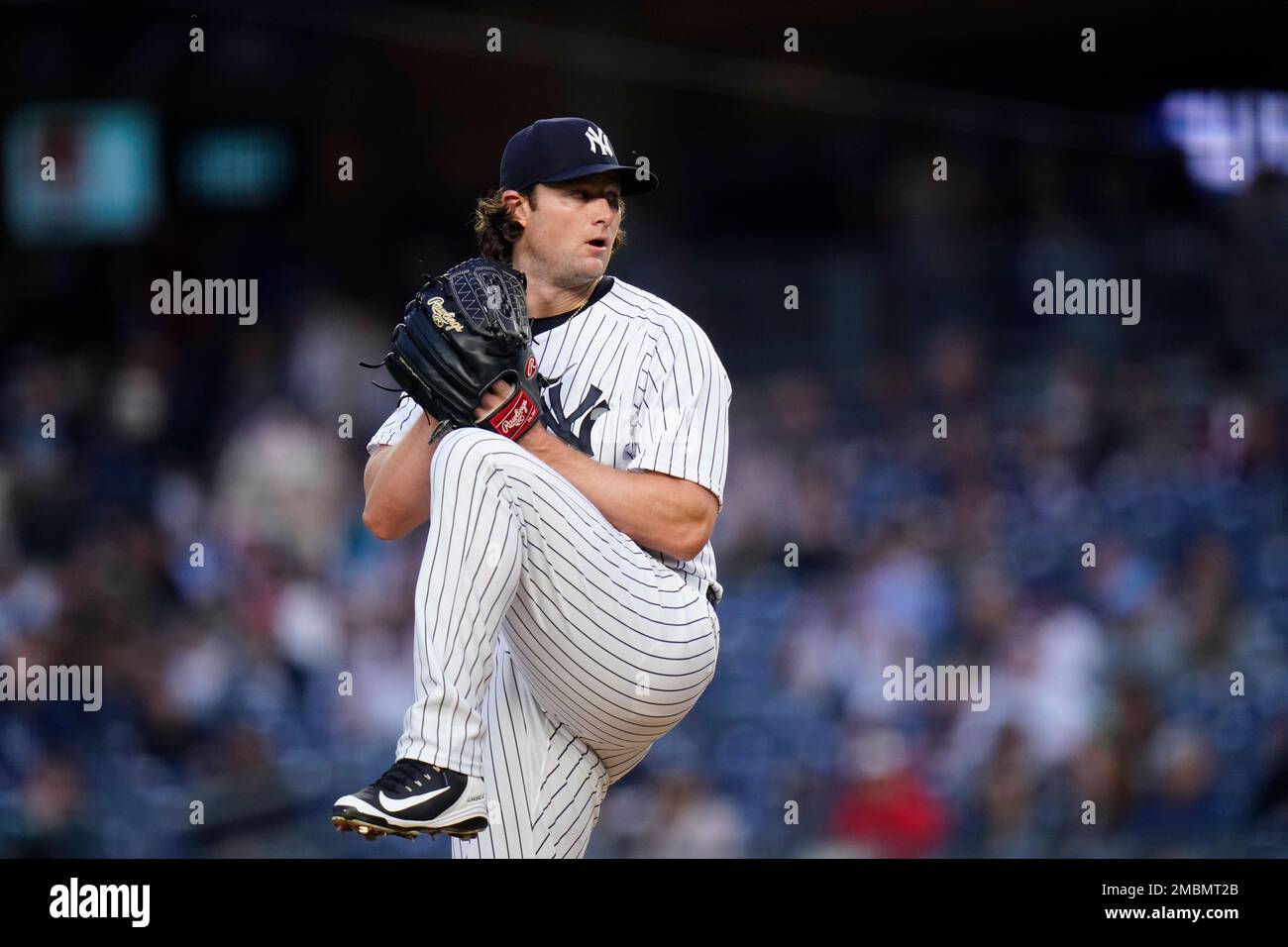 New York Yankees' Gerrit Cole pitches during the first inning of a ...