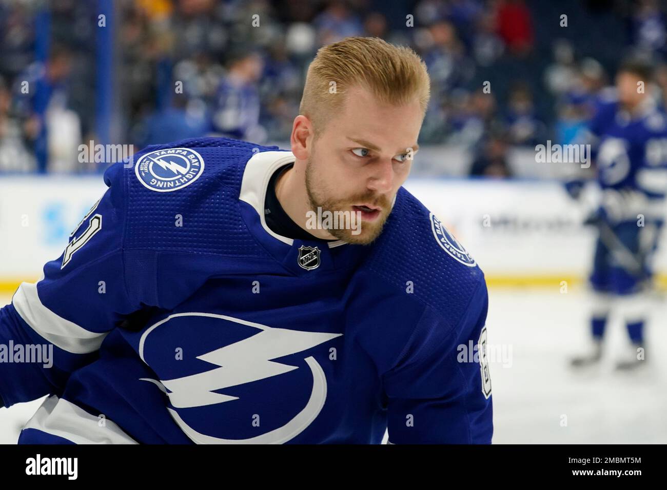 Tampa Bay Lightning defenseman Erik Cernak (81) before an NHL hockey ...