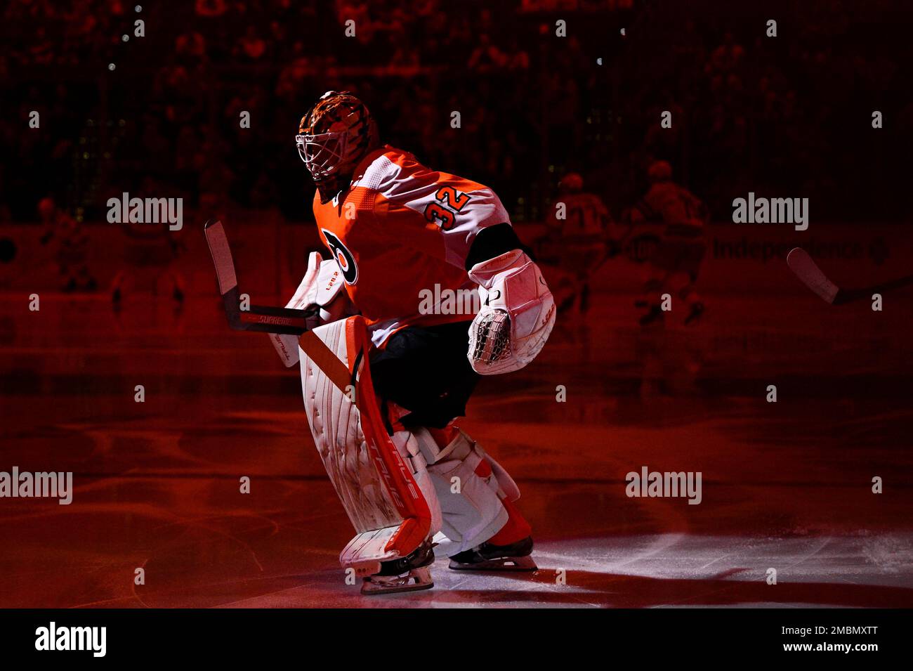 Philadelphia Flyers goaltender Felix Sandstrom in action during an NHL ...