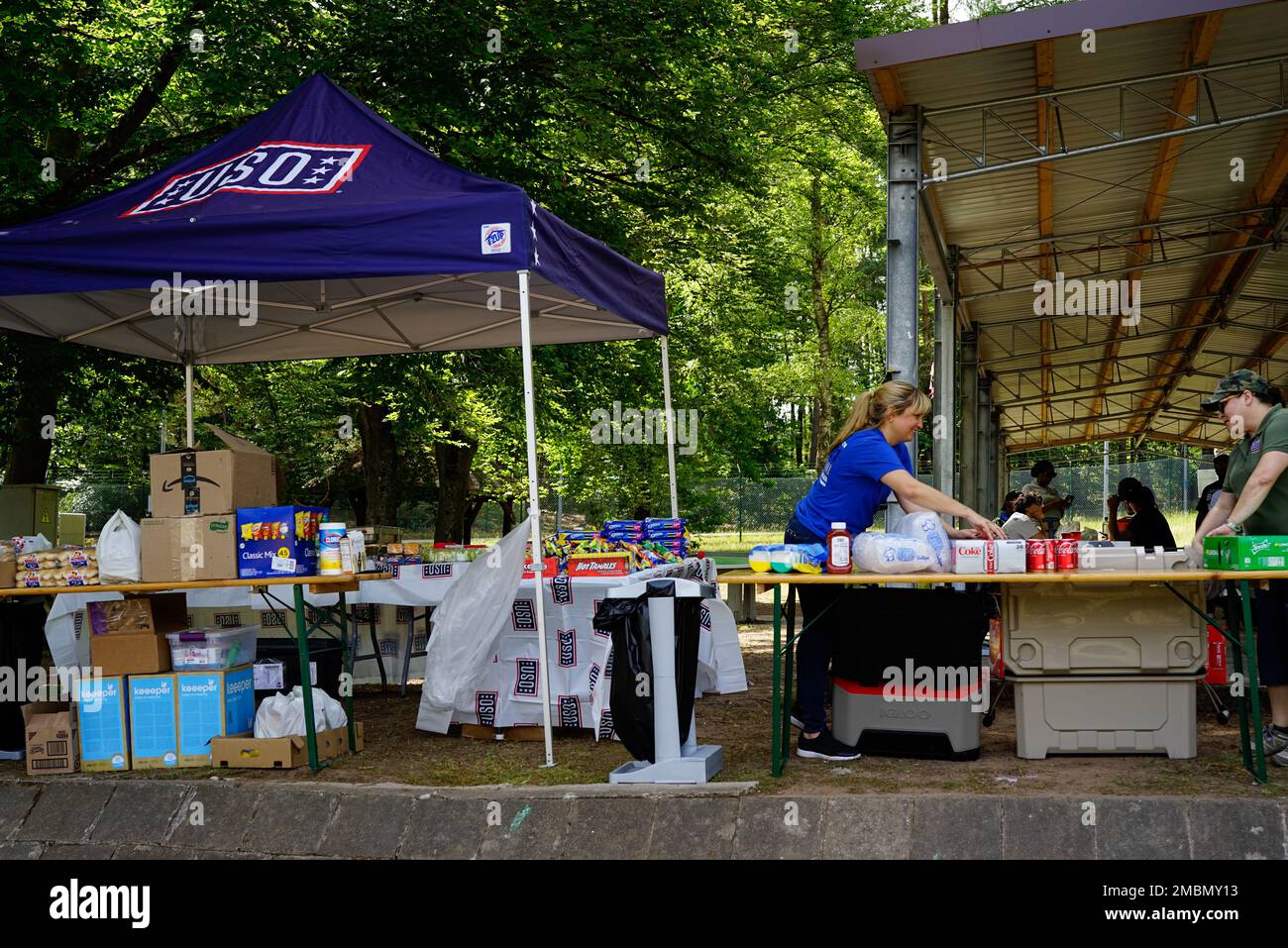 USO volunteers set up a table for the Juneteenth Celebration at Pulaski ...