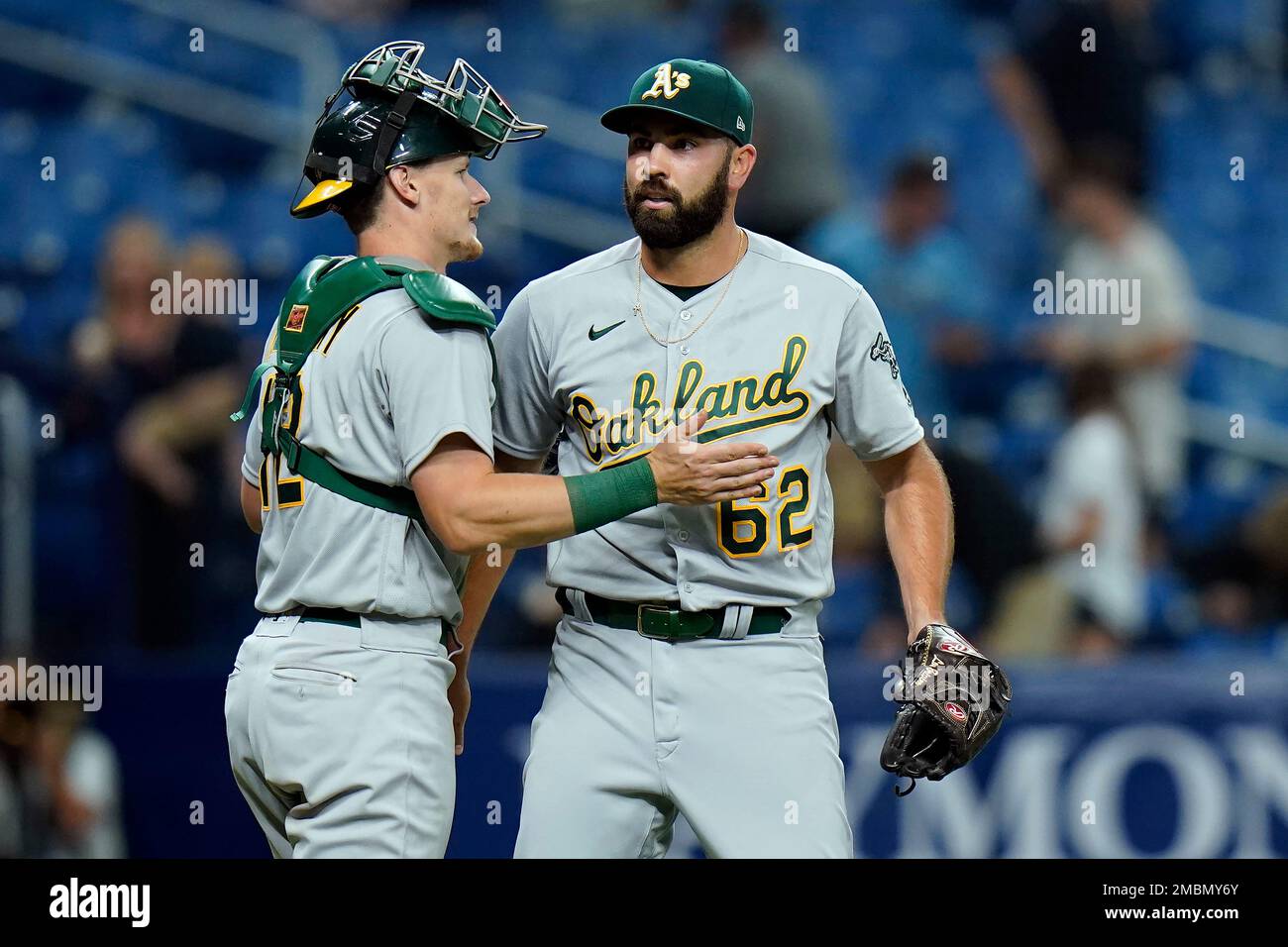 Oakland Athletics catcher Sean Murphy (12) celebrates with relief ...