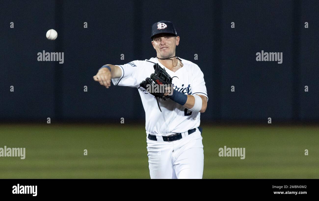 DBU infielder Blayne Jones (2) throws during an NCAA baseball game ...