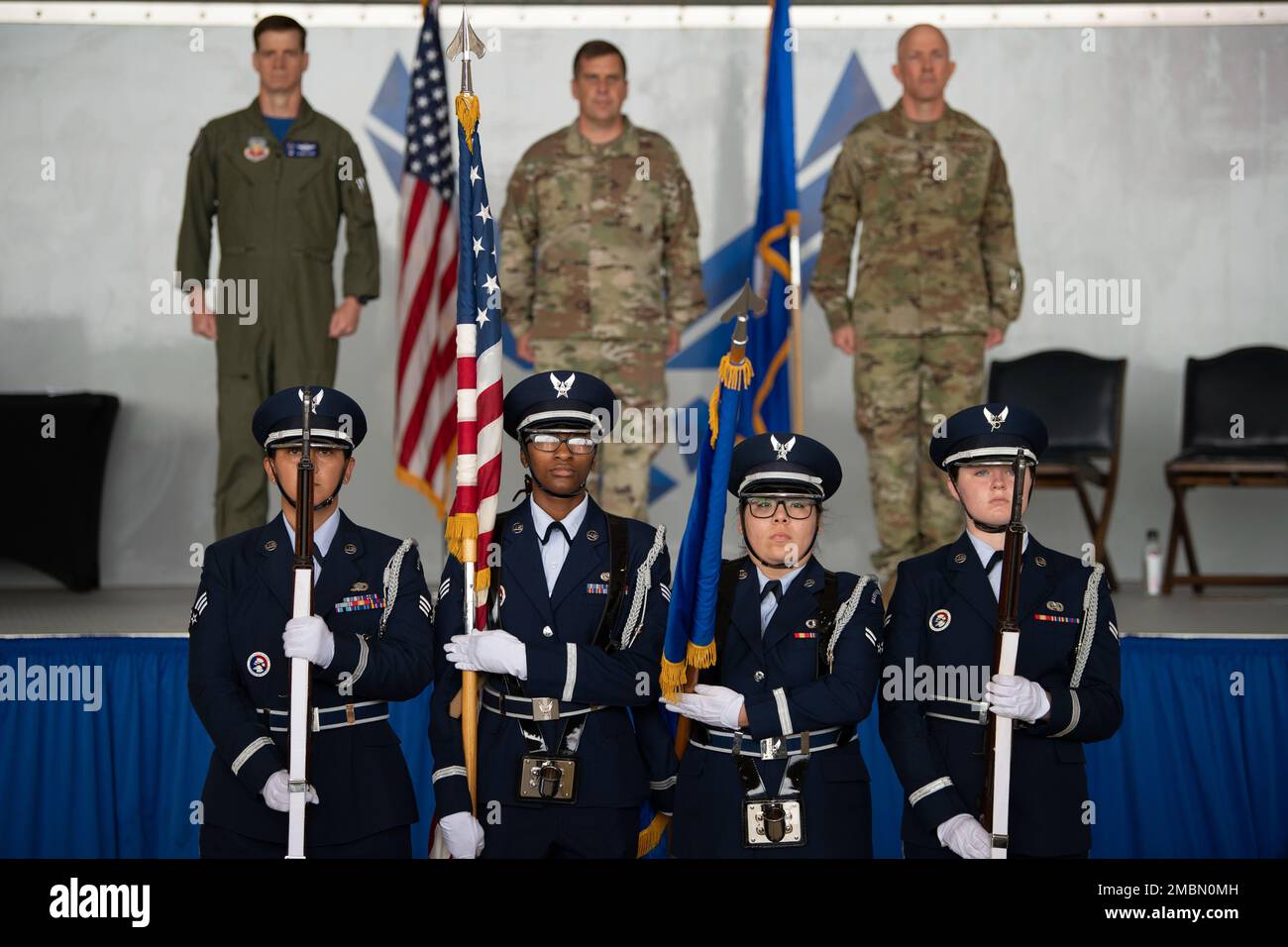 U.S. Air Force 23rd Wing Honor Guard Airmen present the colors during a ...