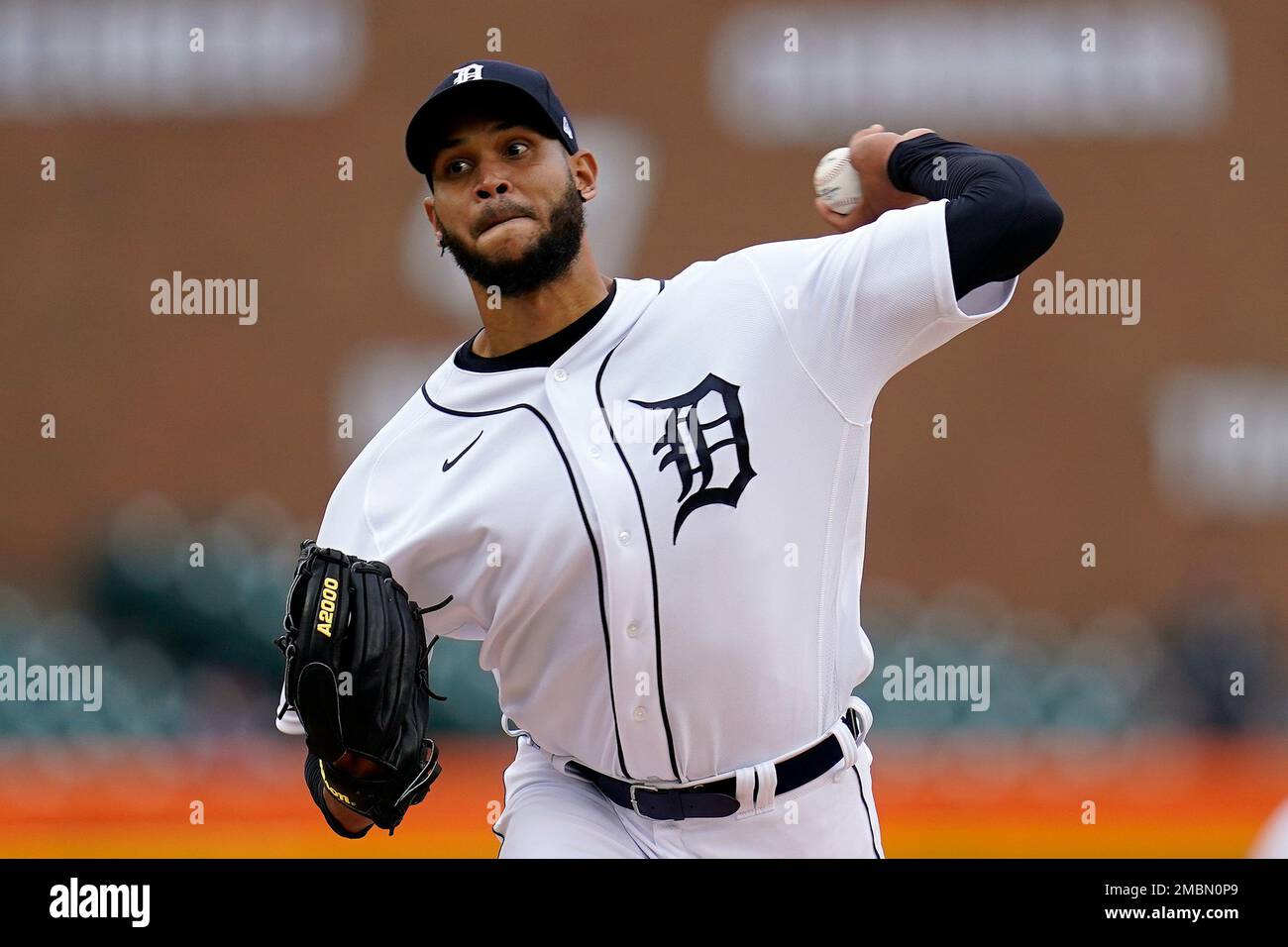 Detroit Tigers pitcher Eduardo Rodriguez throws against the Boston Red ...