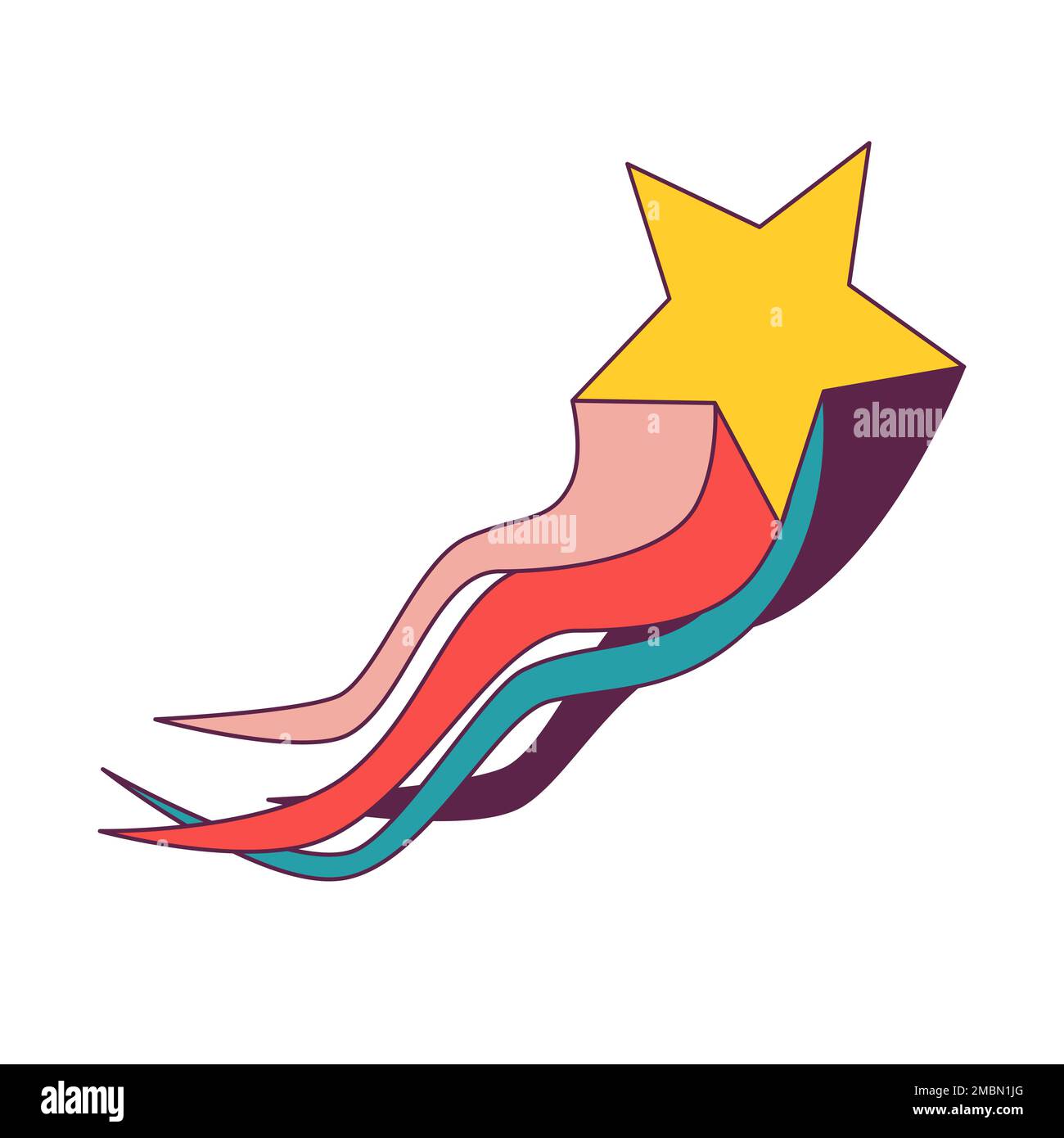 Shooting star with rainbow tail. 1970 retro psychedelic style sticker ...