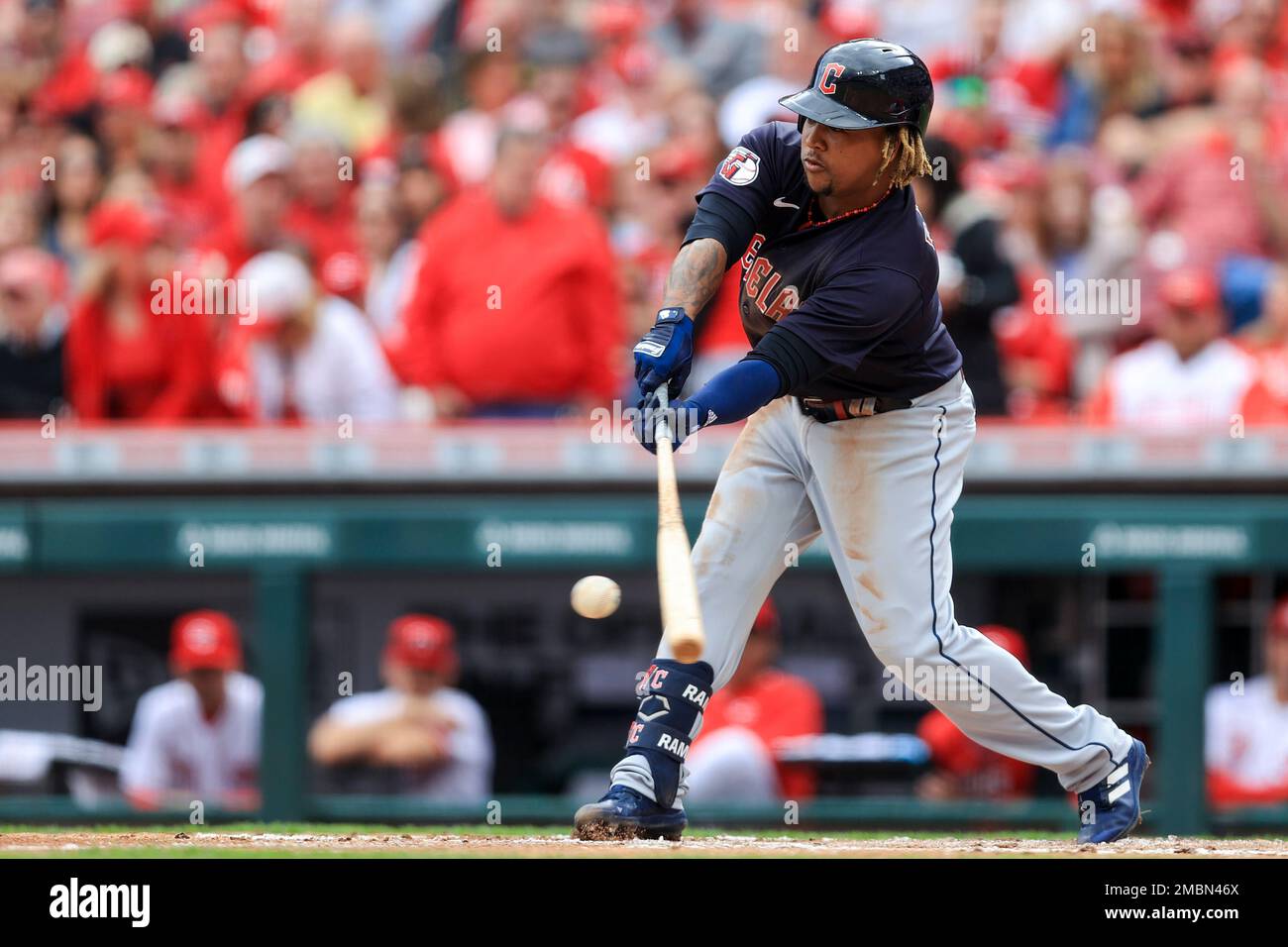 Cleveland Guardians' Jose Ramirez hits a two-RBI triple during the ...